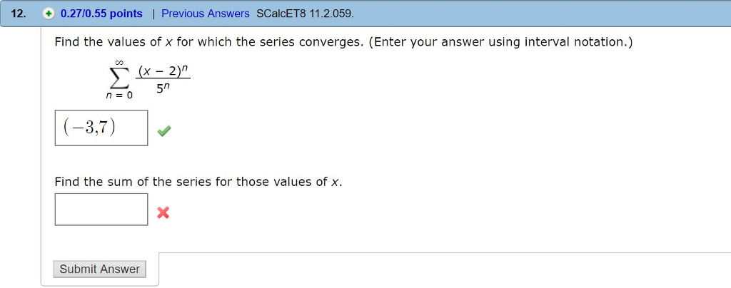 Solved 12. 0.2710.55 points | Previous Answers SCalcET8 | Chegg.com