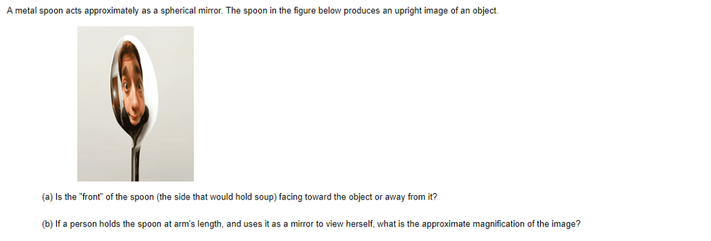 Solved A metal spoon acts approximately as a spherical | Chegg.com