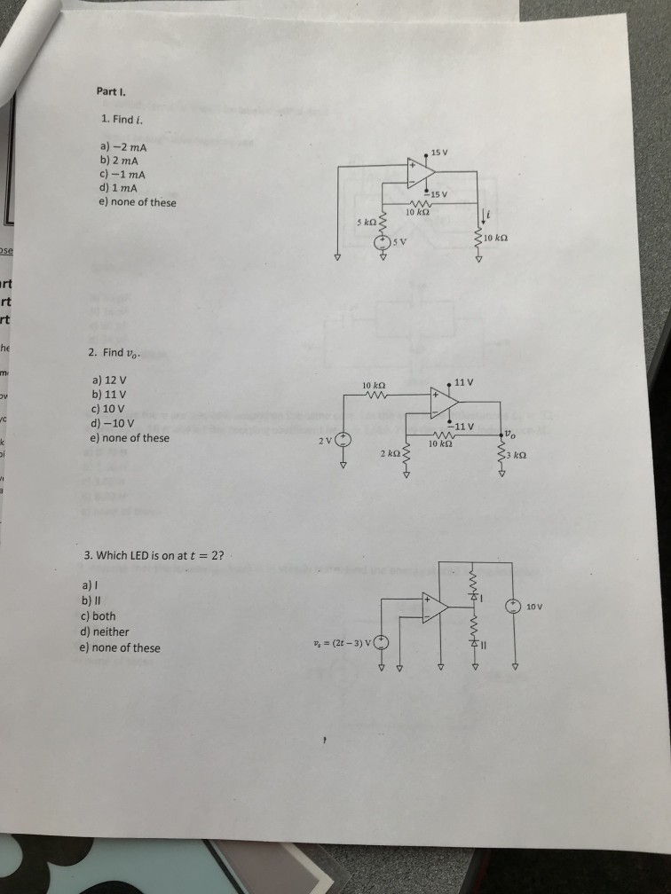 Solved Part I. 1. Find i. a) -2 mA b) 2 mA c)-1 mA d) 1 mA | Chegg.com