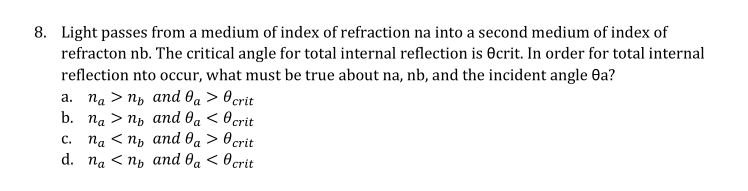 Solved Light passes from a medium of index of refraction na | Chegg.com