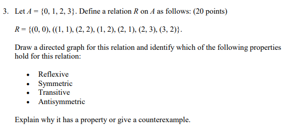 Solved 3. Let A10, 1,2, 3). Define a relation R on A as | Chegg.com