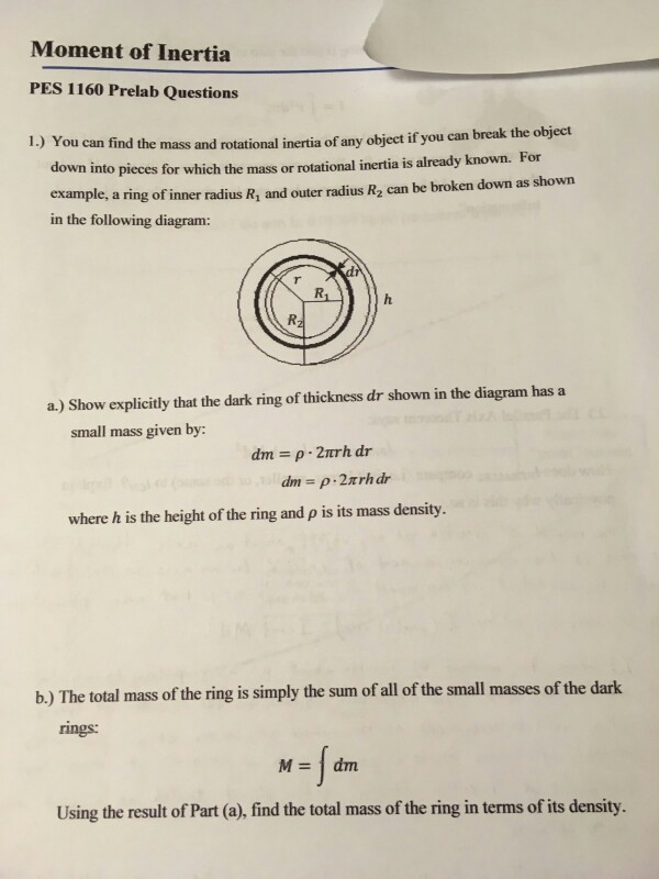 Solved Moment of Inertia PES 1160 Prelab Questions 1.) You | Chegg.com