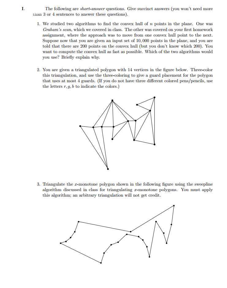 Solved The following are short-answer questions. Give | Chegg.com