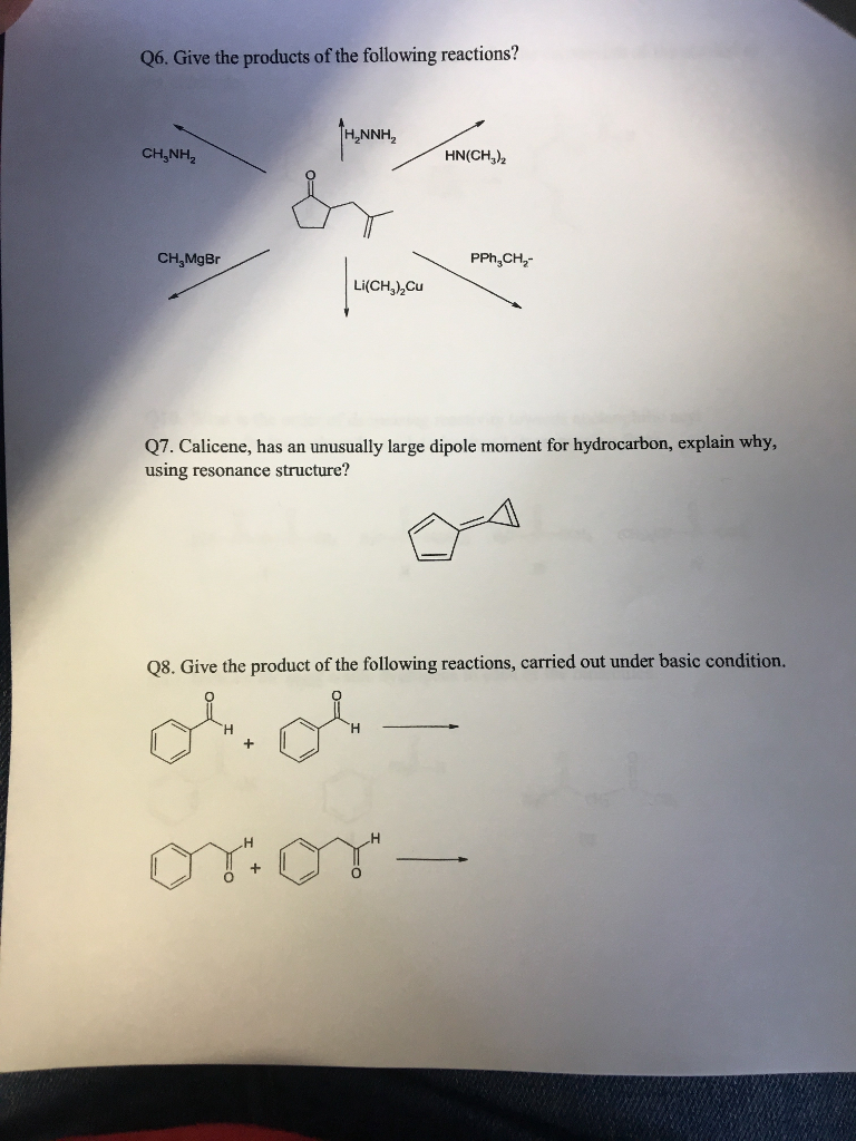 Solved Q6. Give the products of the following reactions? | Chegg.com