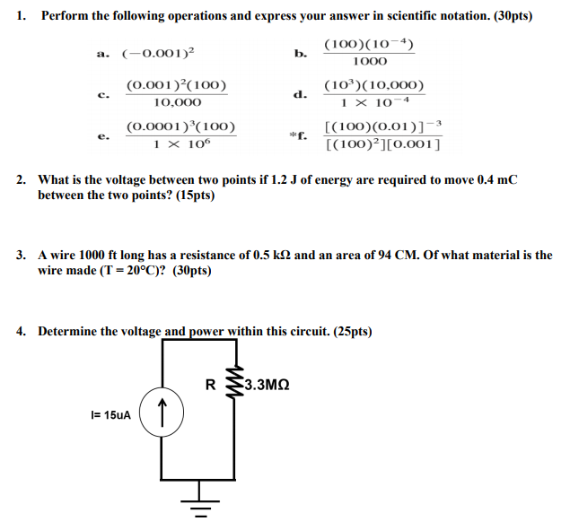 Solved 1 Perform The Following Operations And Express Your