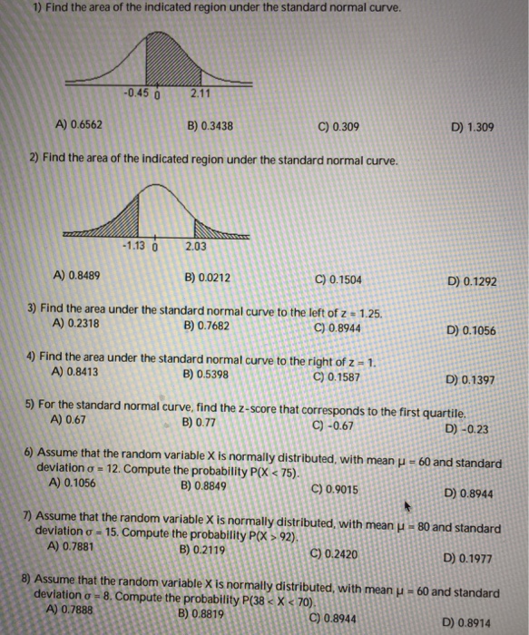 Solved 1) Find the area of the indicated region under the | Chegg.com