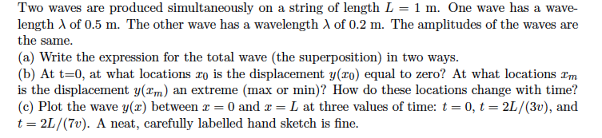 Solved Two waves are produced simultaneously on a string of | Chegg.com