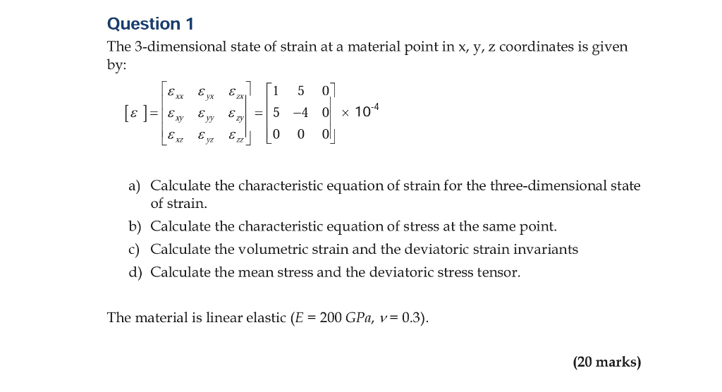 Solved Question1 The 3-dimensional state of strain at a | Chegg.com