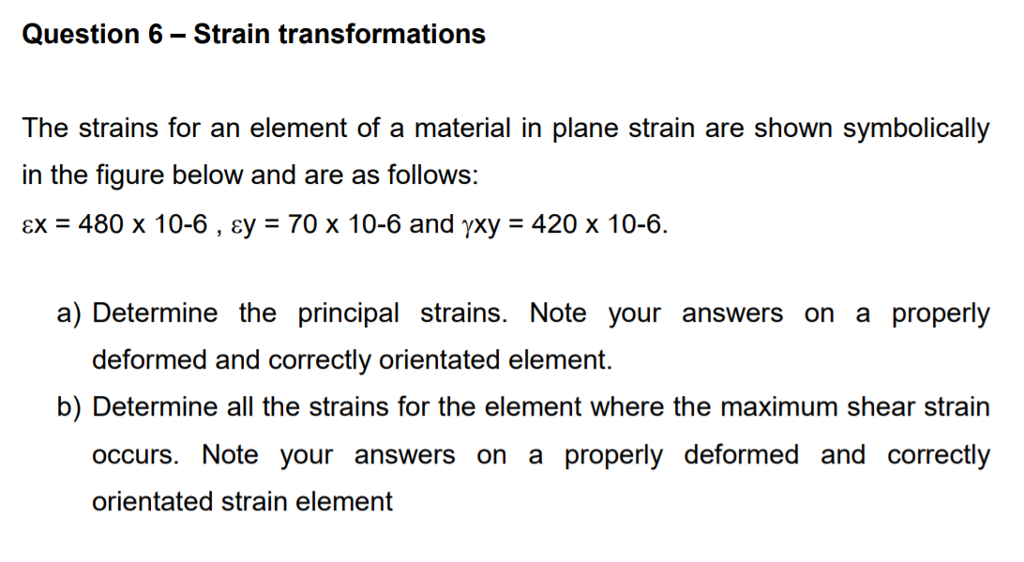 Solved Question 6 - Strain transformations The strains for | Chegg.com