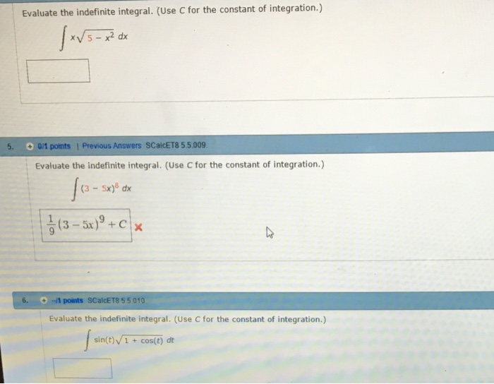 Solved Evaluate the indefinite integral. (Use C for the | Chegg.com