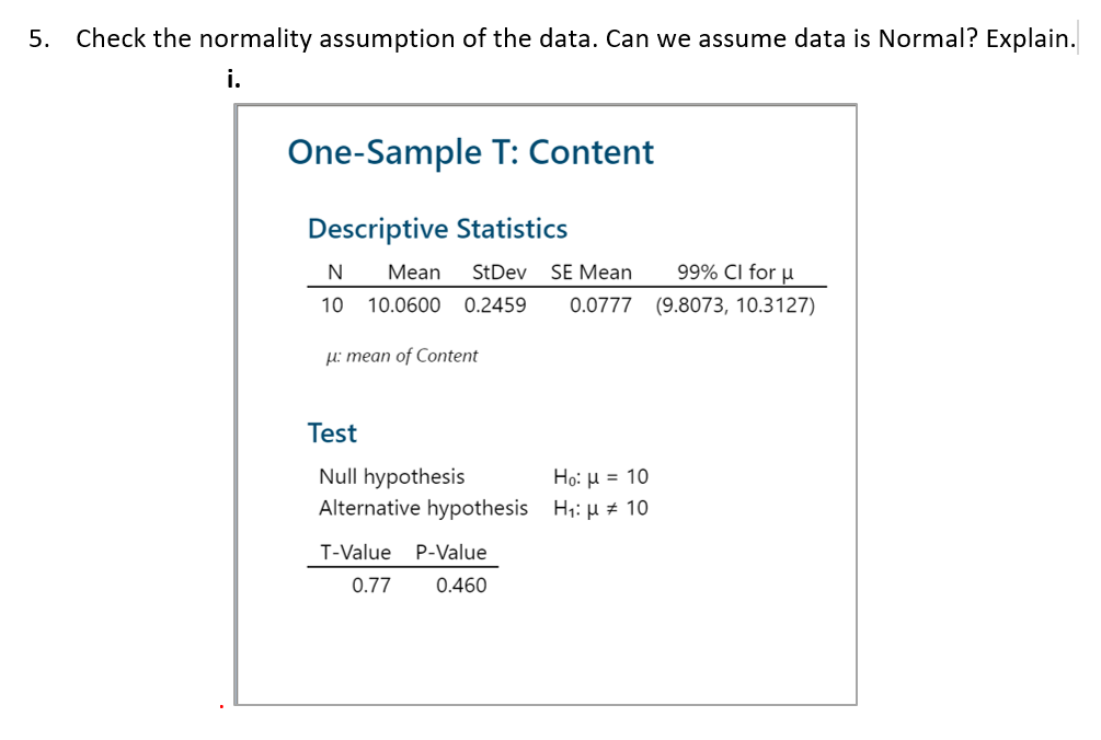 Solved 5. Check the normality assumption of the data. Can we | Chegg.com