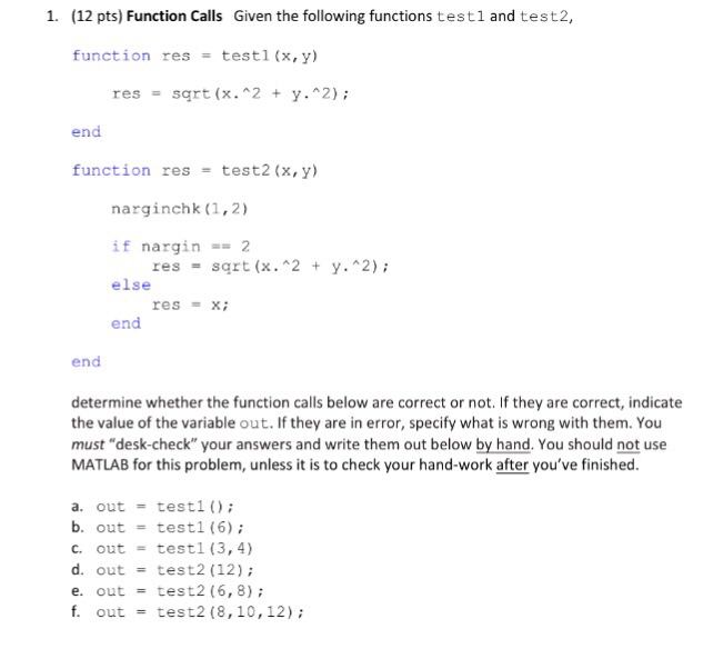 Solved Given the following functions test 1 and test 2, | Chegg.com