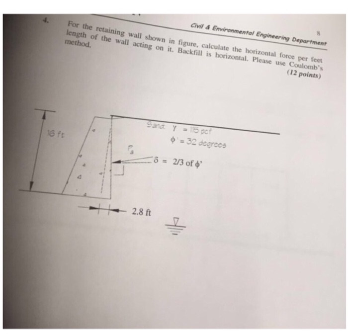 Solved For the retaining wall shown in figure, calculate the | Chegg.com
