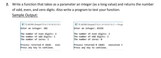 Solved Write a function that takes as a parameter an integer | Chegg.com