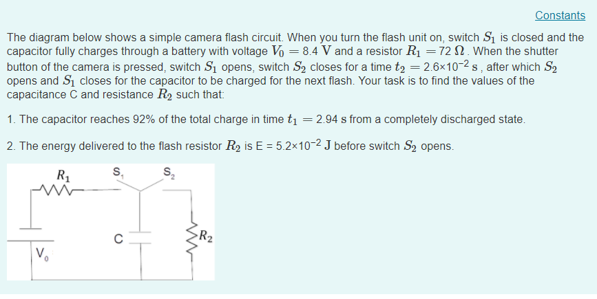 Solved The diagram below shows a simple camera flash | Chegg.com