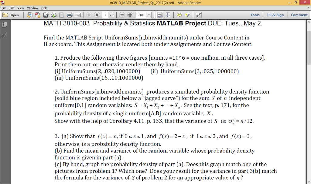 Solved Find the MATLAB Script UniformSums(n, binwidth, | Chegg.com