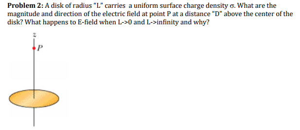 Solved Problem 2: A disk of radius "L" carries a uniform | Chegg.com