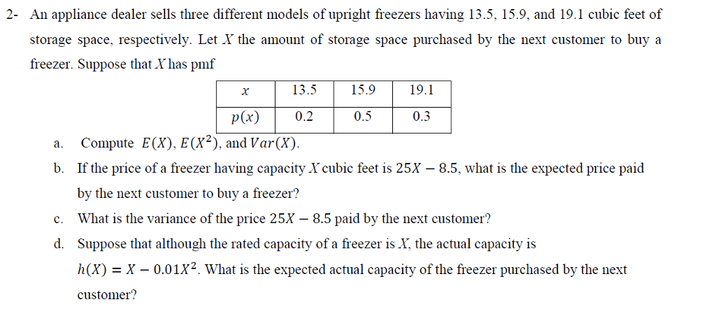 Solved 2- An appliance dealer sells three different models | Chegg.com
