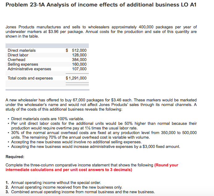 Problem 23-1A Analysis of income effects of | Chegg.com