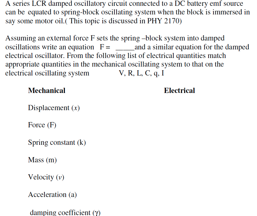 Solved A series LCR damped oscillatory circuit connected to | Chegg.com