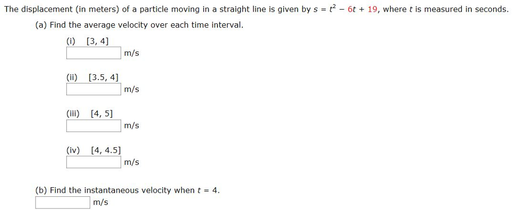 Solved The displacement (in meters) of a particle moving in | Chegg.com