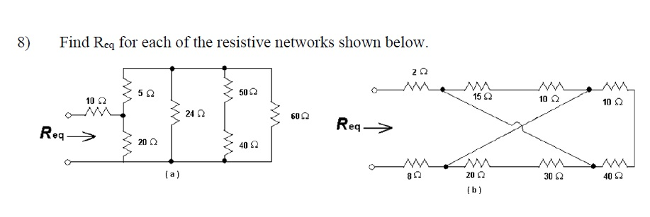 Solved 8) Find Req for each of the resistive networks shown | Chegg.com