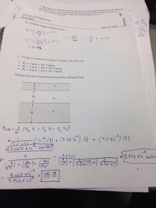 Solved CIVT 224 Sol 322 2. (15 pts) A layered soil is shown | Chegg.com