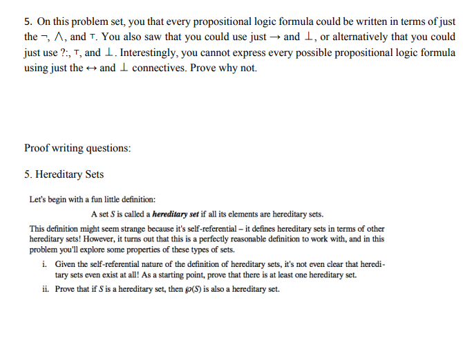 Solved 5. On this problem set, you that every propositional | Chegg.com