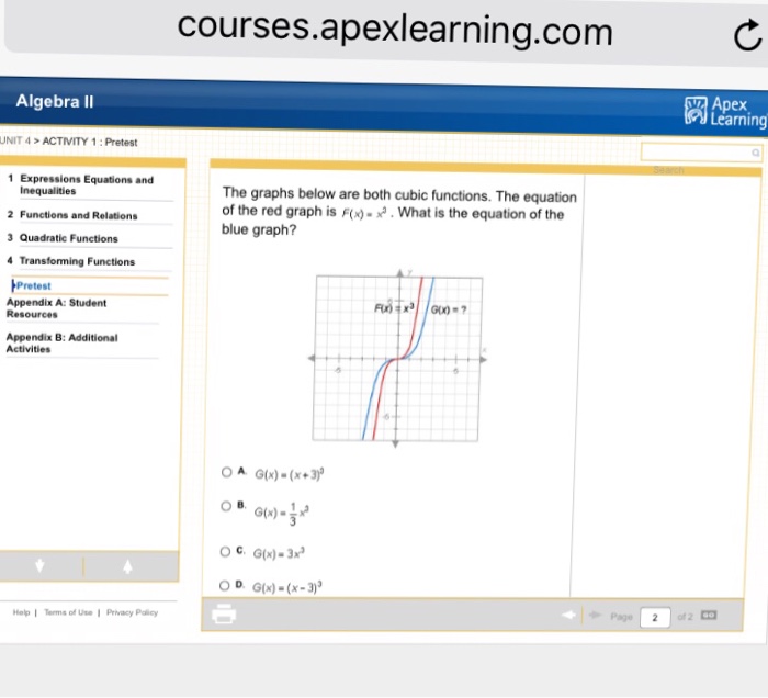 Solved courses.apexlearning.com Algebra II Apex Learning | Chegg.com