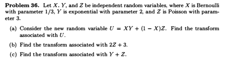 Solved Problem 36. Let X. Y, and Z be independent random | Chegg.com