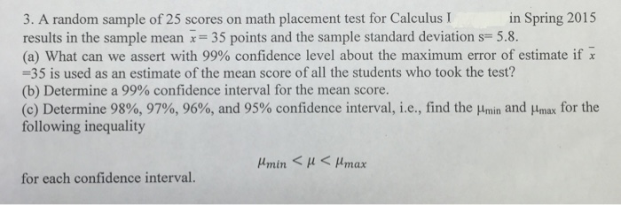 Solved A random sample of 25 scores on math placement test | Chegg.com
