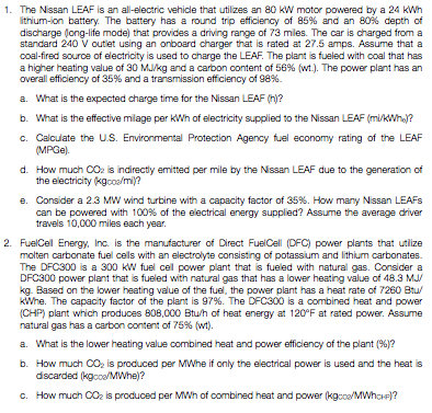 Solved The Nissan LEAF is an all-electric vehicle that | Chegg.com