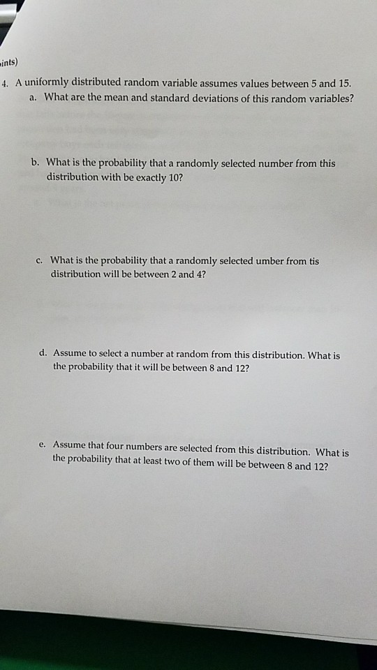 Solved ints) 4. A uniformly distributed random variable | Chegg.com