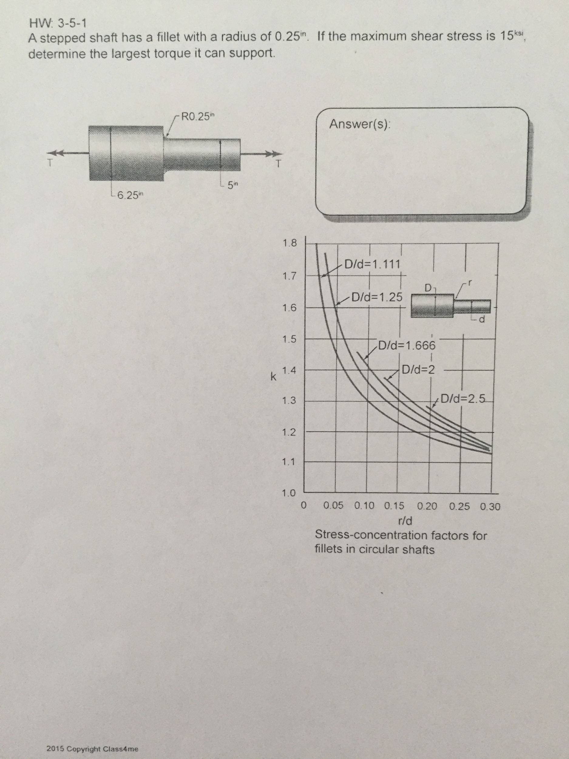 Solved HW 3 - 5.1 A stepped shaft has a fillet with a radius | Chegg.com