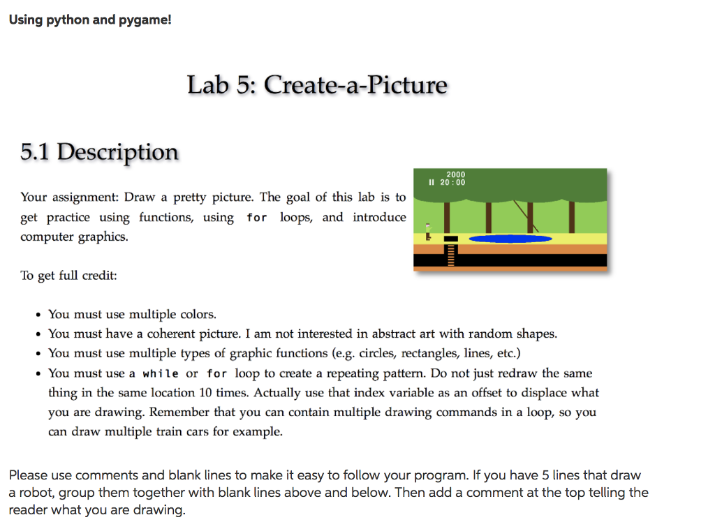 Solved Using Python And Pygame Lab 5 Create A Picture 51 6996