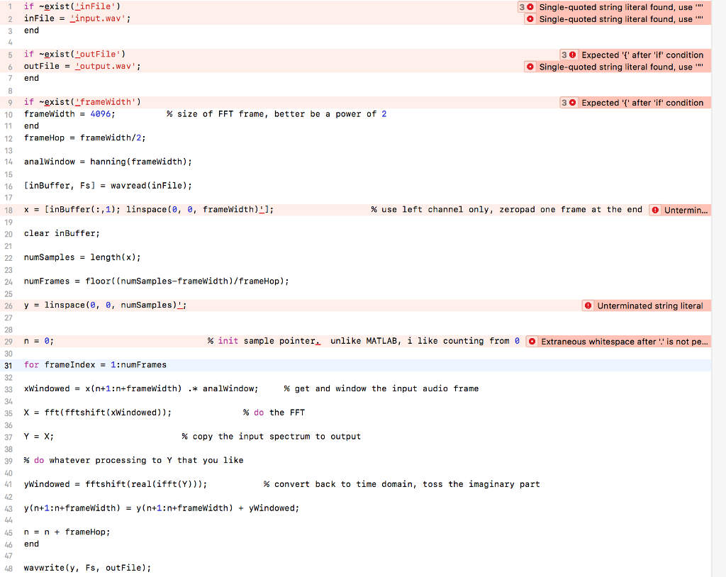 Solved 1 if ~ xist(LinFile') 2 inFile=-input . wav'; 3 end 3 | Chegg.com
