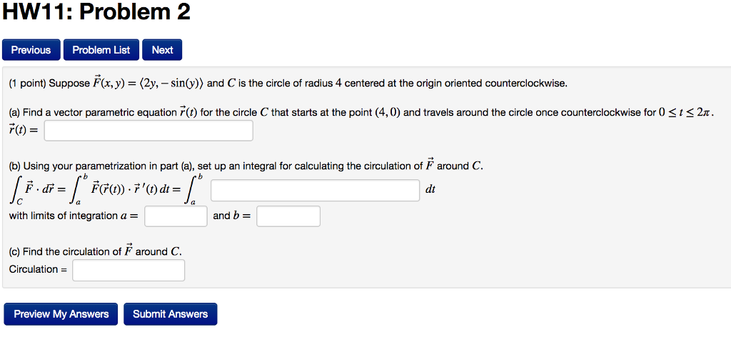 Solved HW11: Problem 2 Previous Problem List Next (1 point) | Chegg.com