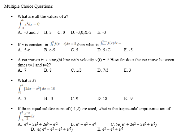 Solved What are all the values of k? integral_-3^k x^2 dx = | Chegg.com