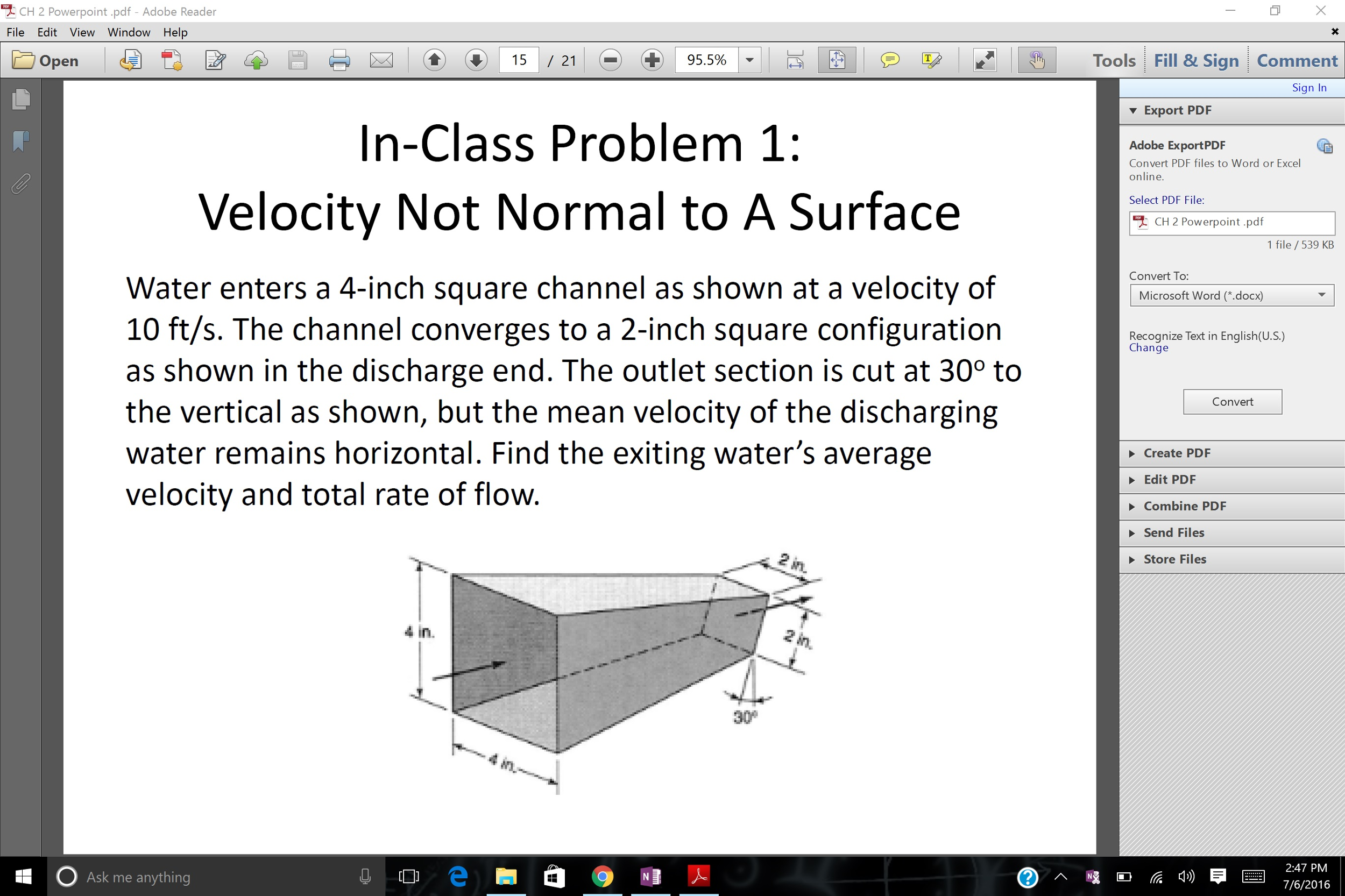 Solved Water enters a 4-inch square channel as shown at a | Chegg.com