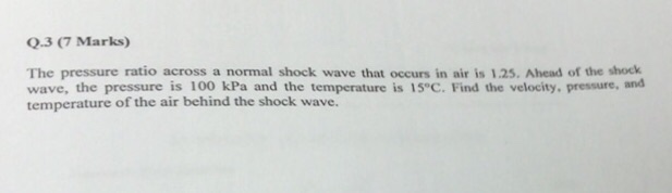 Solved The pressure ratio across a normal shock wave that | Chegg.com