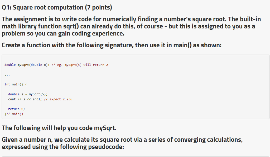 Solved Q1: Square root computation (7 points) The assignment | Chegg.com