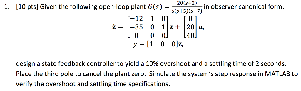 Solved Given the following open-loop plant G(s) = | Chegg.com