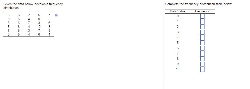 Solved Given the data below, develop a frequency | Chegg.com