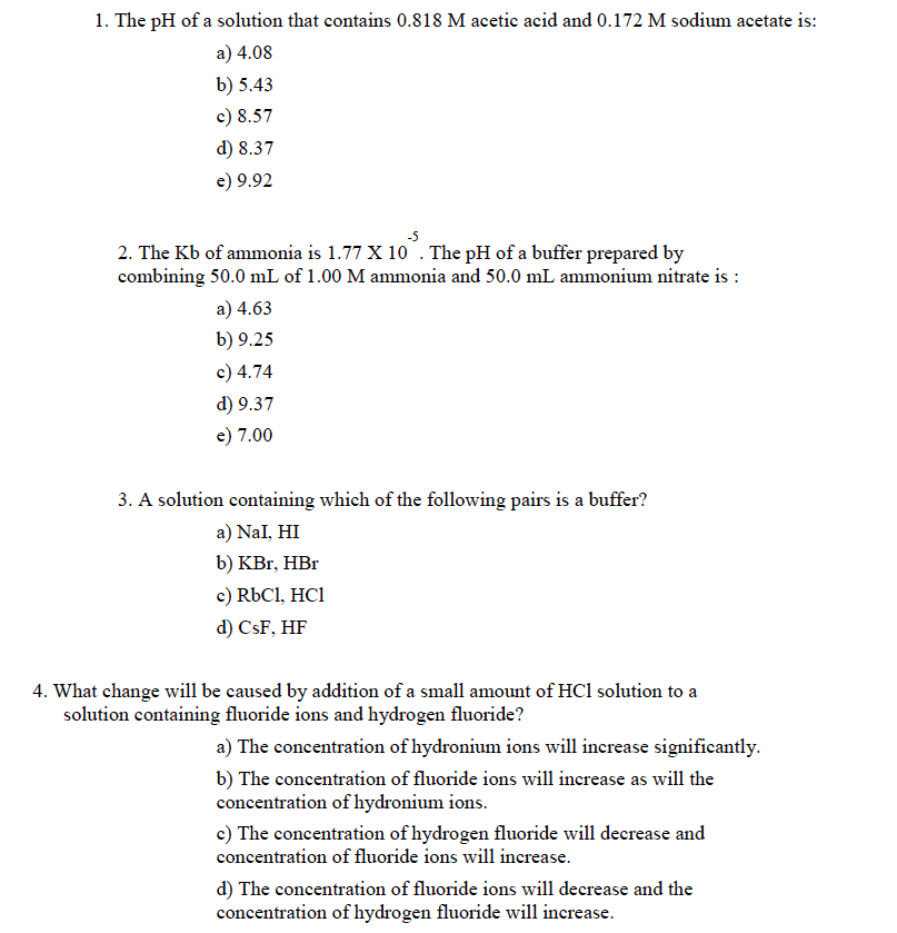 Solved The pH of a solution that contains 0.818 M acetic | Chegg.com