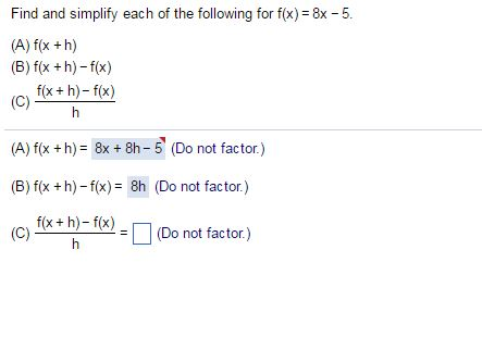 Solved Find and simplify each of the following for f(x) = 8x | Chegg.com