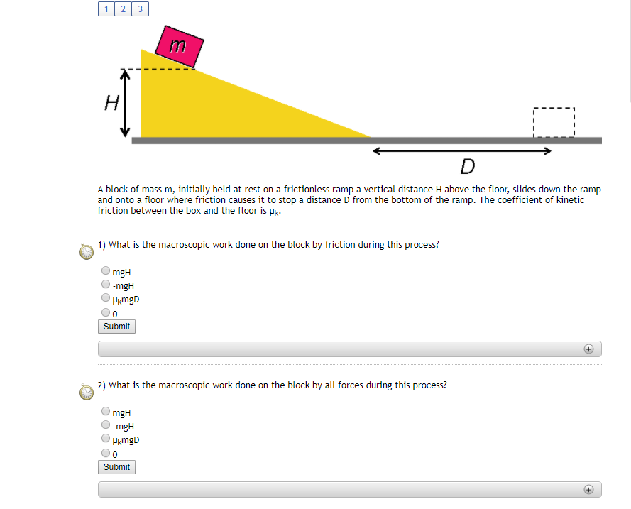 Solved 1 2 3 A block of mass m, initially held at rest on a | Chegg.com