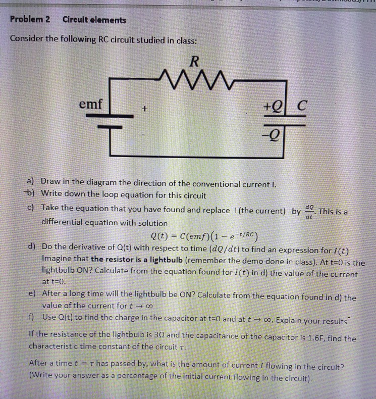 Solved Problem 2 Circuit elements Consider the following RC | Chegg.com