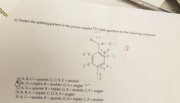 Solved 6) Predict the splitting pattern in the proton | Chegg.com