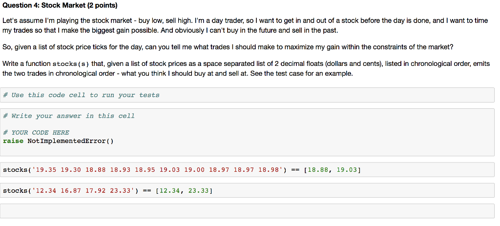 Solved Question 4: Stock Market (2 points) Let's assume I'm | Chegg.com