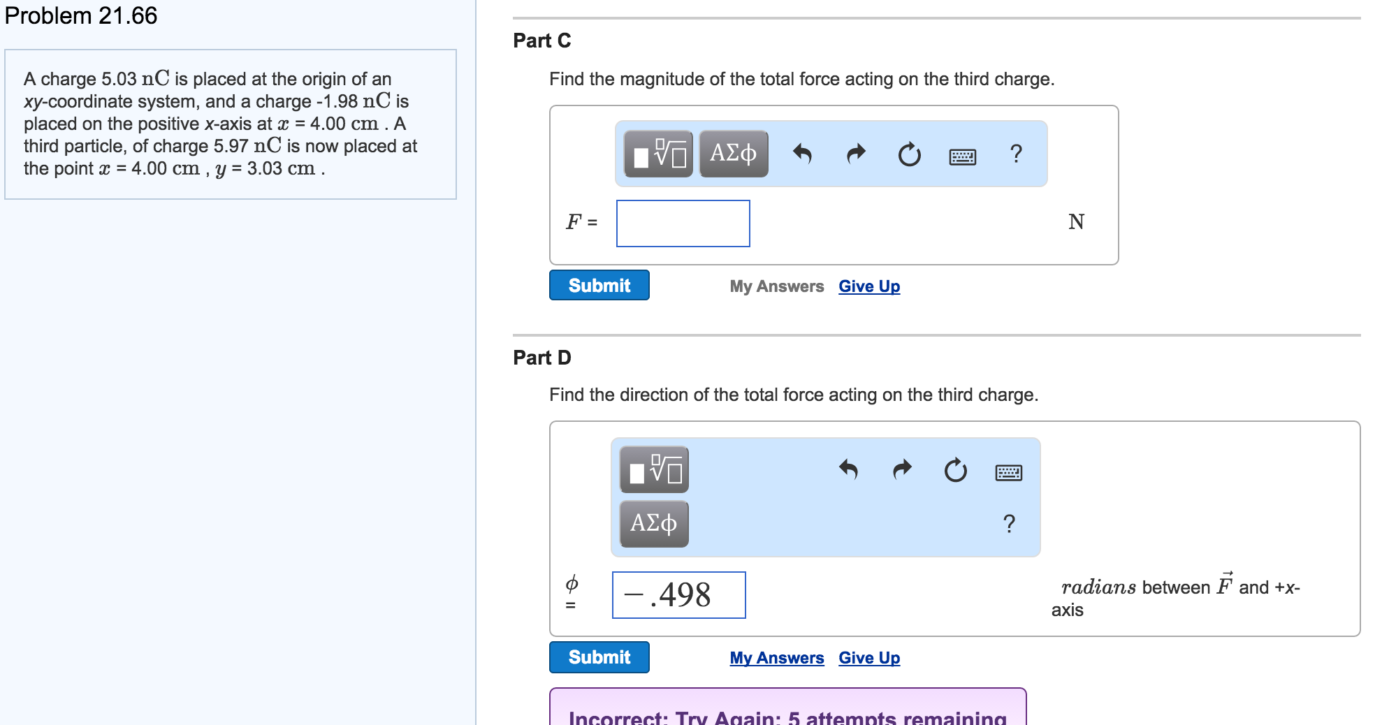 Solved A charge 5.03 nC is placed at the origin of an | Chegg.com